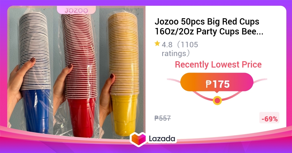 Jozoo 50pcs Big Red Cups 16Oz/2Oz Party Cups Beer Pong Cups American ...