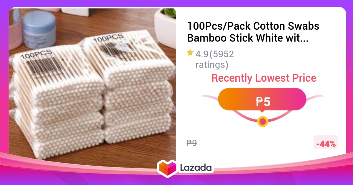 100Pcs/Pack Cotton Swabs Bamboo Stick White with Plastic Wrapper Eco ...