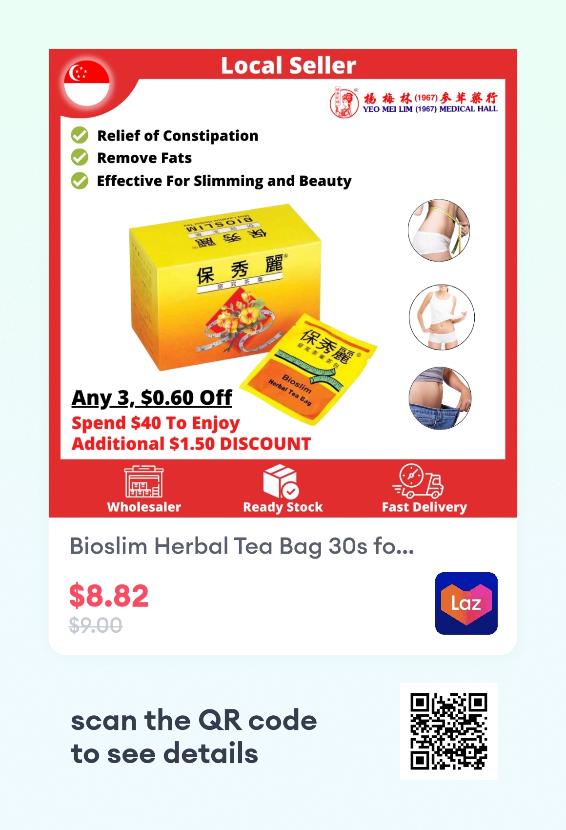 Bioslim Herbal Tea Bag 30s for Slimming Laxative Constipation Beauty ...