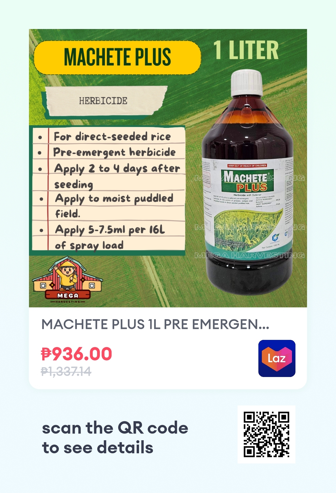 MACHETE PLUS 1L PRE EMERGENT HERBICIDE FOR DIRECT SEEDED RICE APPLIED 2 ...