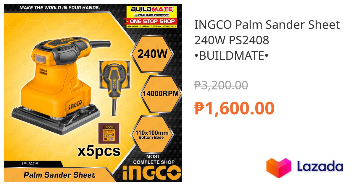 INGCO Palm Sander Sheet 240W PS2408 •BUILDMATE•