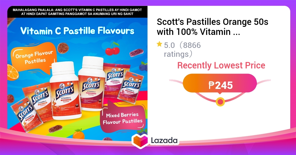 Scott's Pastilles Orange 50s with 100% Vitamin C Helps Support Normal ...
