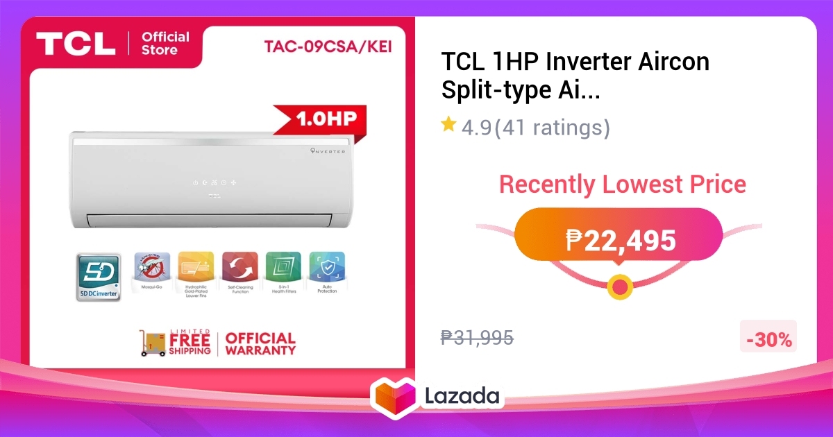 TCL 1HP Inverter Aircon Split-type Air Conditioner TAC-09CSA/KEI (White)