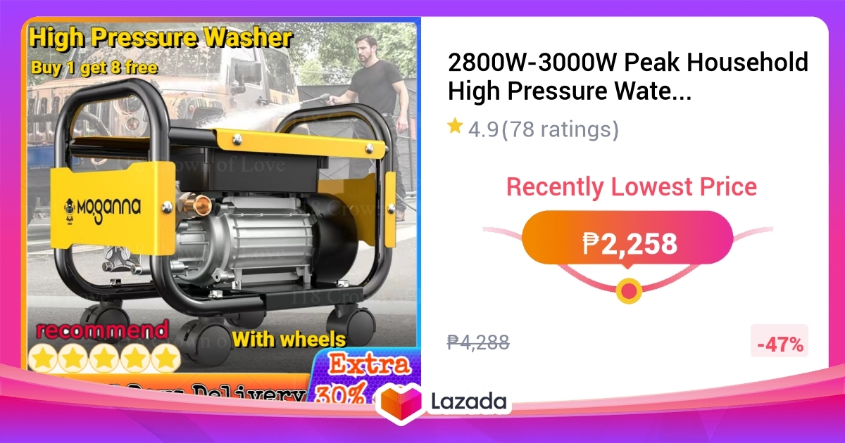 2800W-3000W Peak Household High Pressure Water Gun Car Washing achine ...