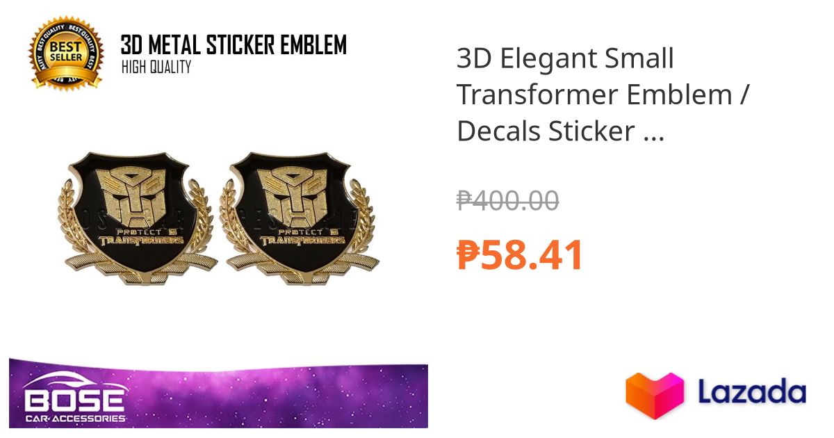 3D Elegant Small Transformer Emblem / Decals Sticker ( Gold or Silver ...