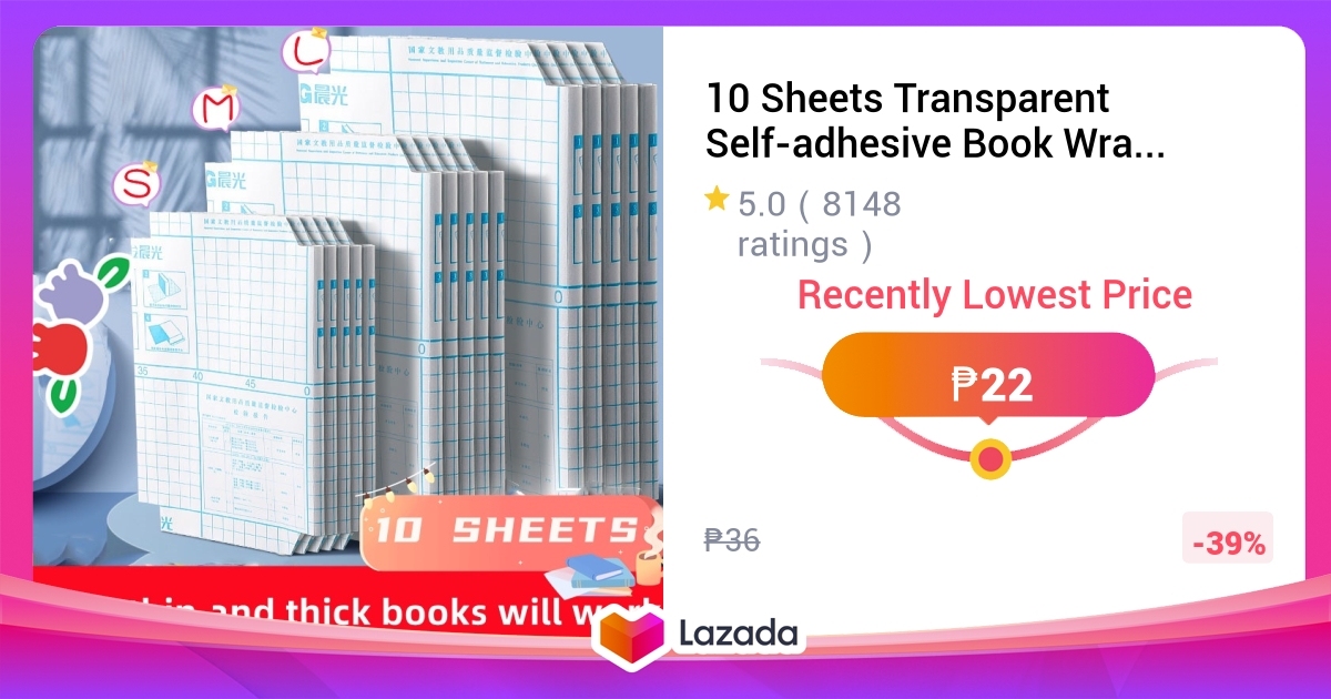 10 Sheets Transparent Self-adhesive Book Wrap Protective Cover S/M/L ...