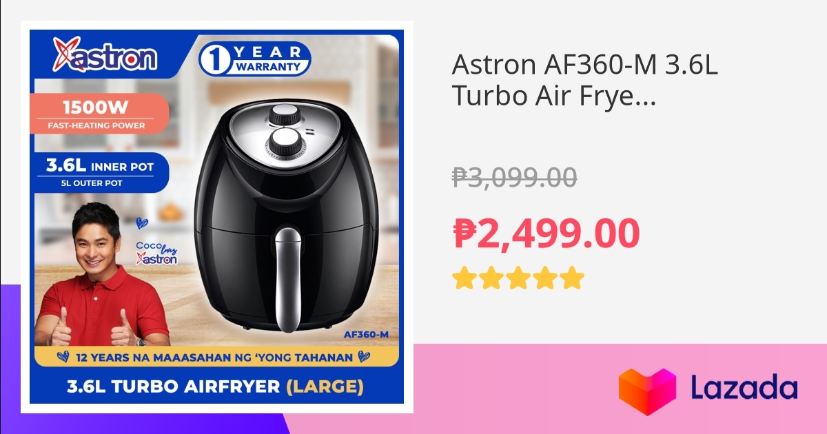 Astron AF360-M 3.6L Turbo Air Fryer (Large Size) (1500W) (1 Year Warranty)