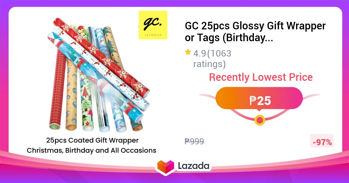 GC 25pcs Glossy Gift Wrapper or Tags (Birthday, Christmas, All Occasions)