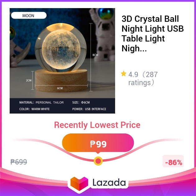 3D Crystal Ball Night Light USB Table Light Night Lamp With Wooden Base USB Table Light Art ...
