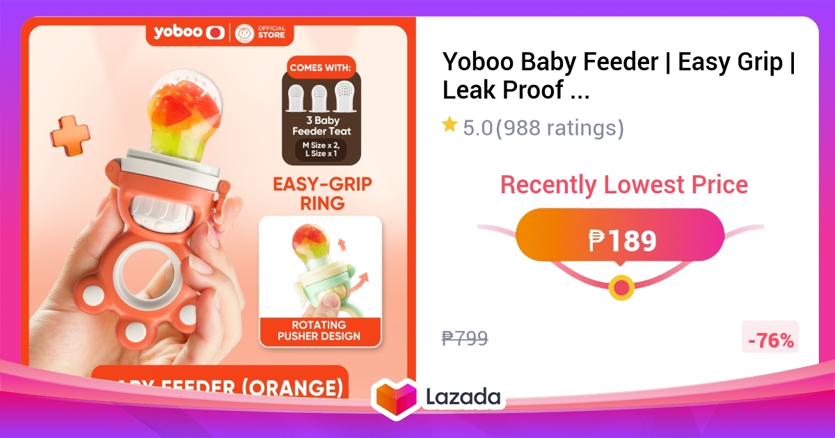 Yoboo Baby Feeder | Easy Grip | Leak Proof | Detachable Teat | With ...
