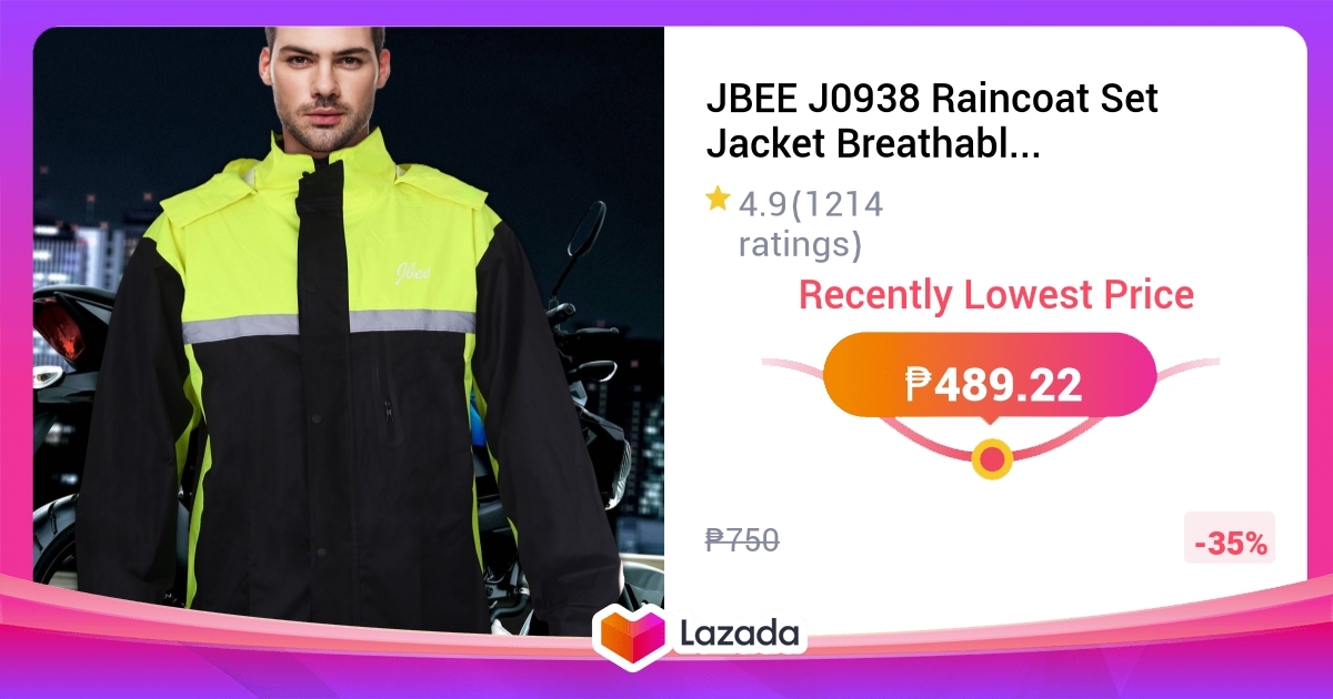 JBEE J0938 Raincoat Set Jacket Breathable Reflective Hooded Waterproof ...