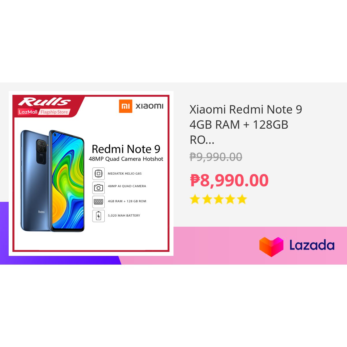 Xiaomi Redmi Note 9 4GB RAM + 128GB ROM Cellphone