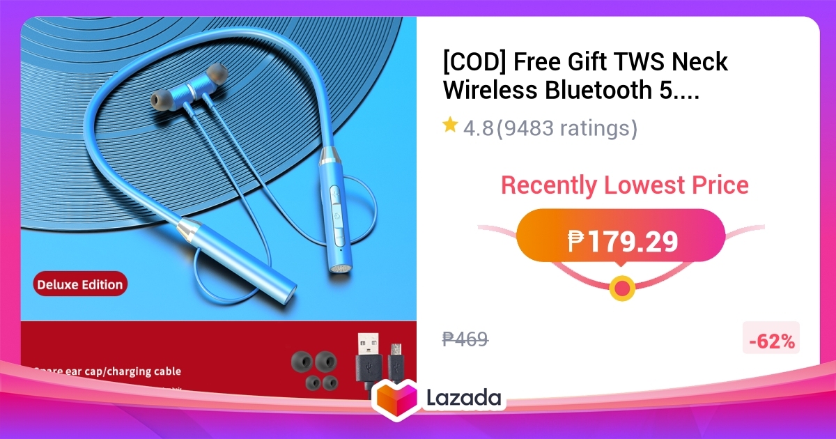 [COD] Free Gift TWS Neck Wireless Bluetooth 5.0 Earphones Magnetic ...