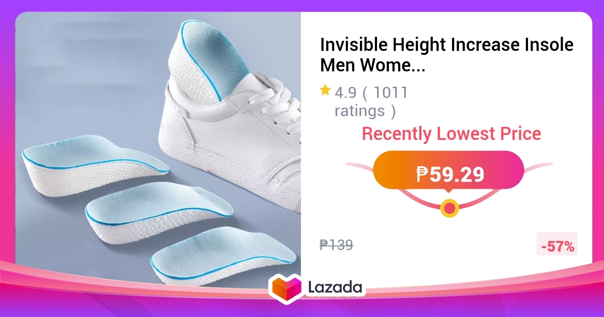 Invisible Height Increase Insole Men Women Orthopedic Arch Support Soft ...