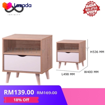 Infinity Ramona Side Table / Night Stand / Solid Wood Leg / Living Room Furniture (Natural + White)