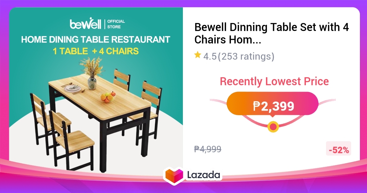 Bewell Dinning Table Set with 4 Chairs Home Restaurant Dinning Table 4 Seater