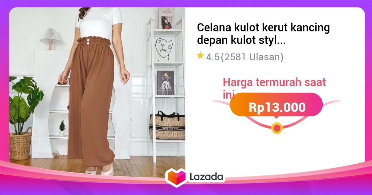 Celana kulot kerut kancing depan kulot style bahan melar celana kulot ...