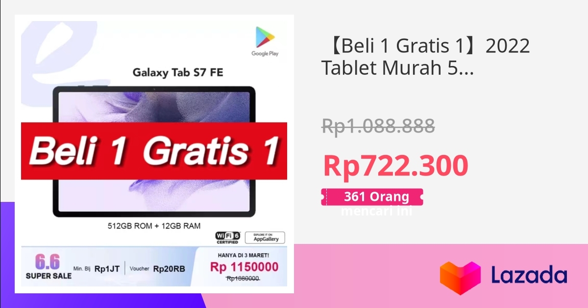 【Beli 1 Gratis 1】2022 Tablet Murah 5G Baru P20 Tablet 12GB+512GB Android Layar Full Screen Layar ...