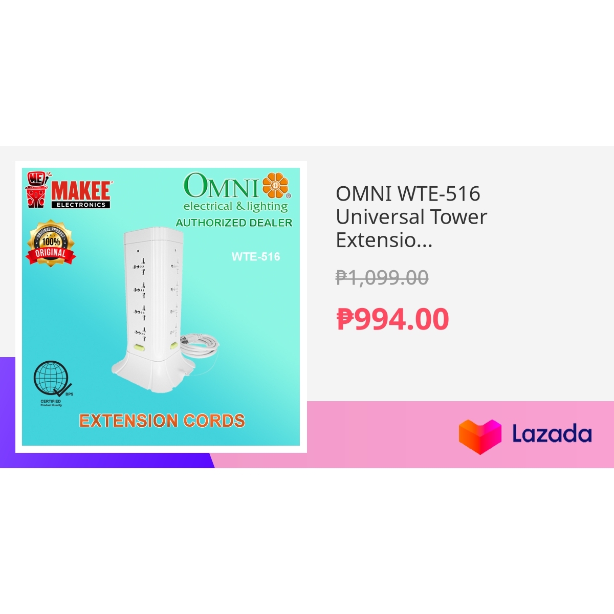 OMNI WTE-516 Universal Tower Extension Cord 16-Gang with Switch 1.83 ...