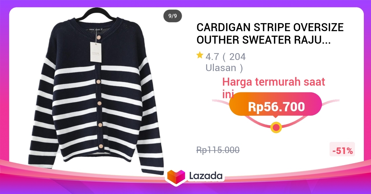 CARDIGAN STRIPE OVERSIZE OUTHER SWEATER RAJUT WANITA KNITWEAR