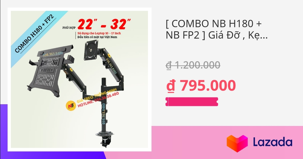 [ COMBO NB H180 + NB FP2 ] Giá Đỡ , Kẹp Latop - Máy Tính Bảng 10 - 17 ...
