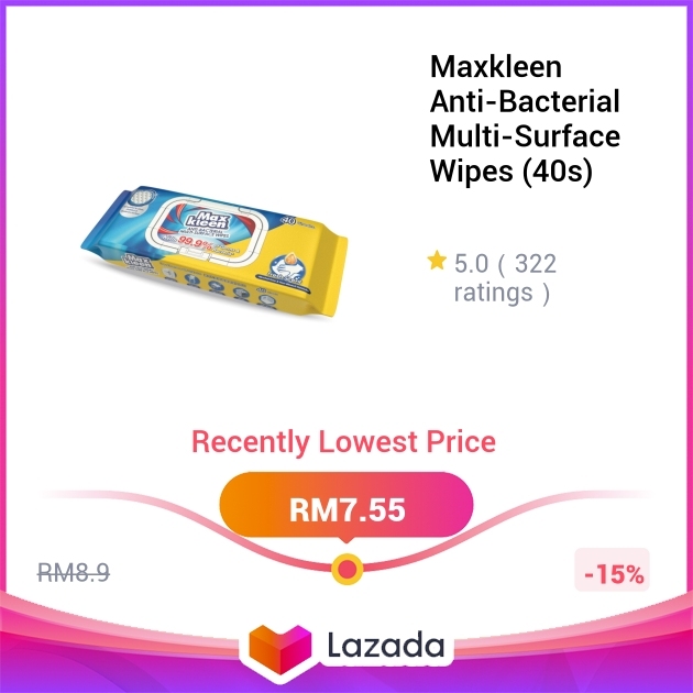 Maxkleen Anti-Bacterial Multi-Surface Wipes (40s)