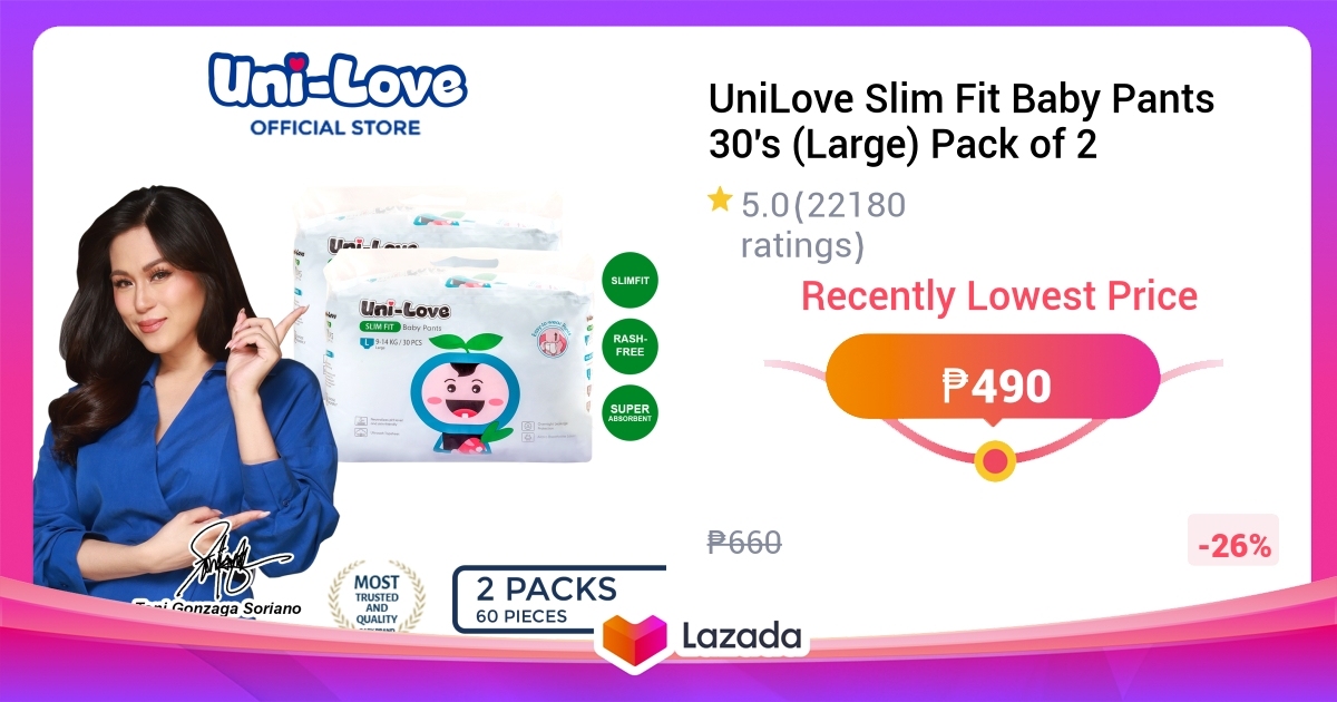 UniLove Slim Fit Baby Pants 30's (Large) Pack of 2