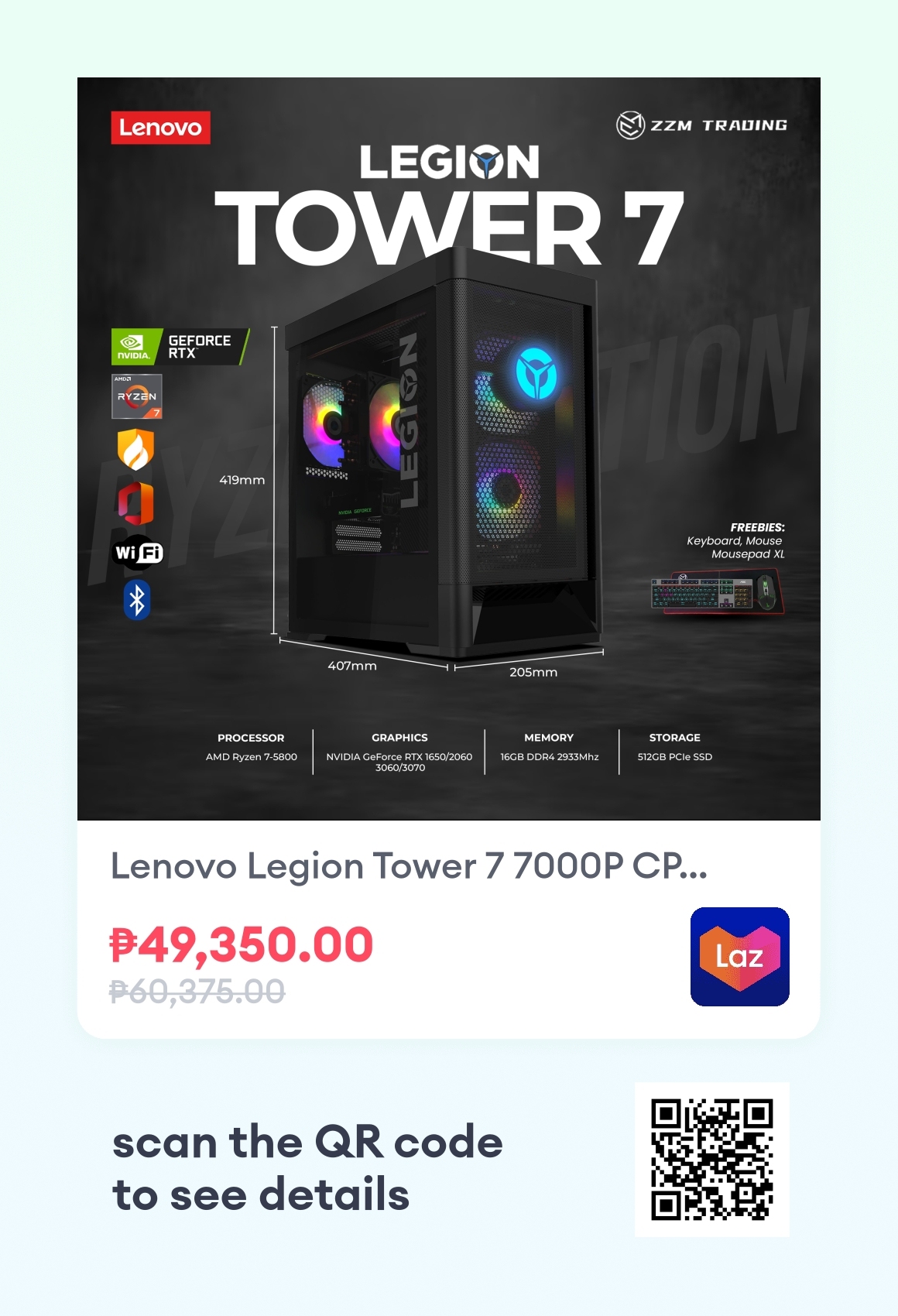 Lenovo Legion Tower 7 7000P CPU 2021 AMD Ryzen Edition RTX 2060/3060/3070 GTX 1650/1660 ZZM TRADING