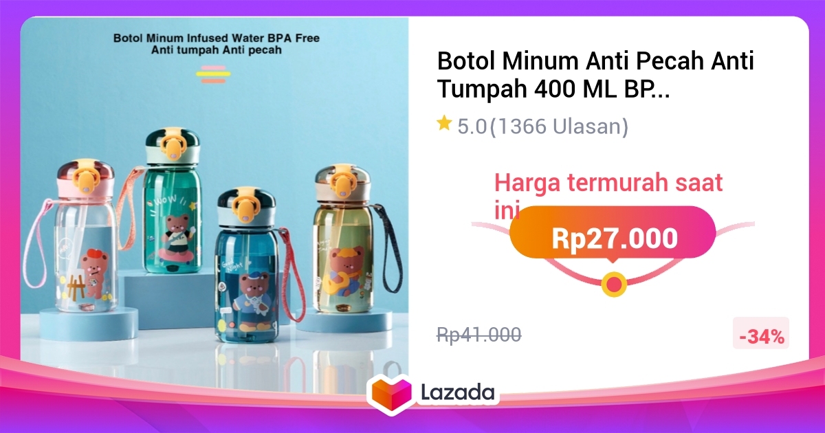 Botol Minum Anti Pecah Anti Tumpah 400 ML BPA FREE Import - Infused ...