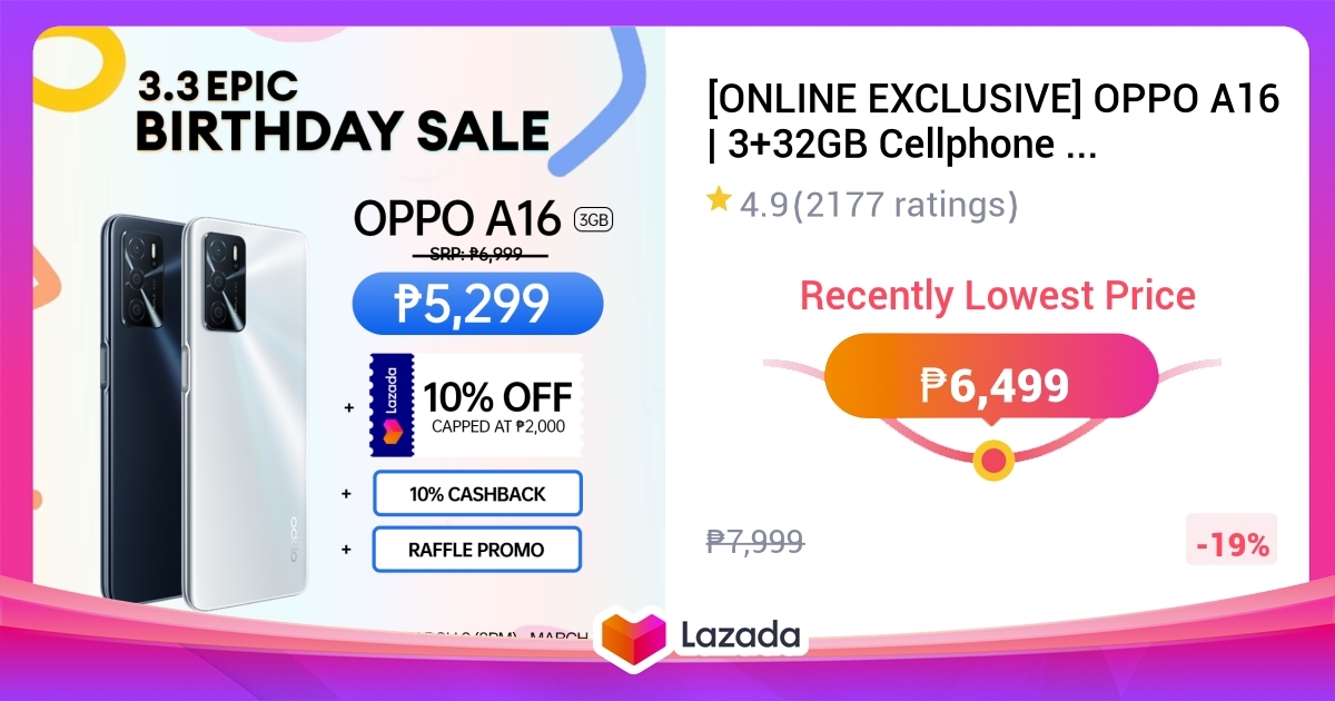 [ONLINE EXCLUSIVE] OPPO A16 | 3+32GB Cellphone | 13MP AI Triple Camera ...