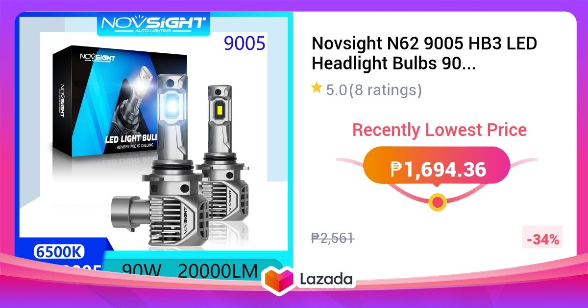 Novsight N62 9005 HB3 LED Headlight Bulbs 90W 20000LM 6500K Cool White ...