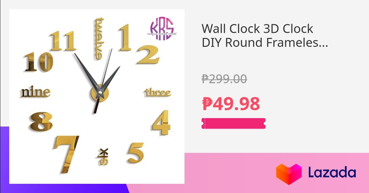 Wall Clock 3D Clock DIY Round Frameless Living Room Big Home Office ...