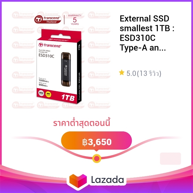 External SSD smallest 1TB : ESD310C Type-A and Type-C connectors ...