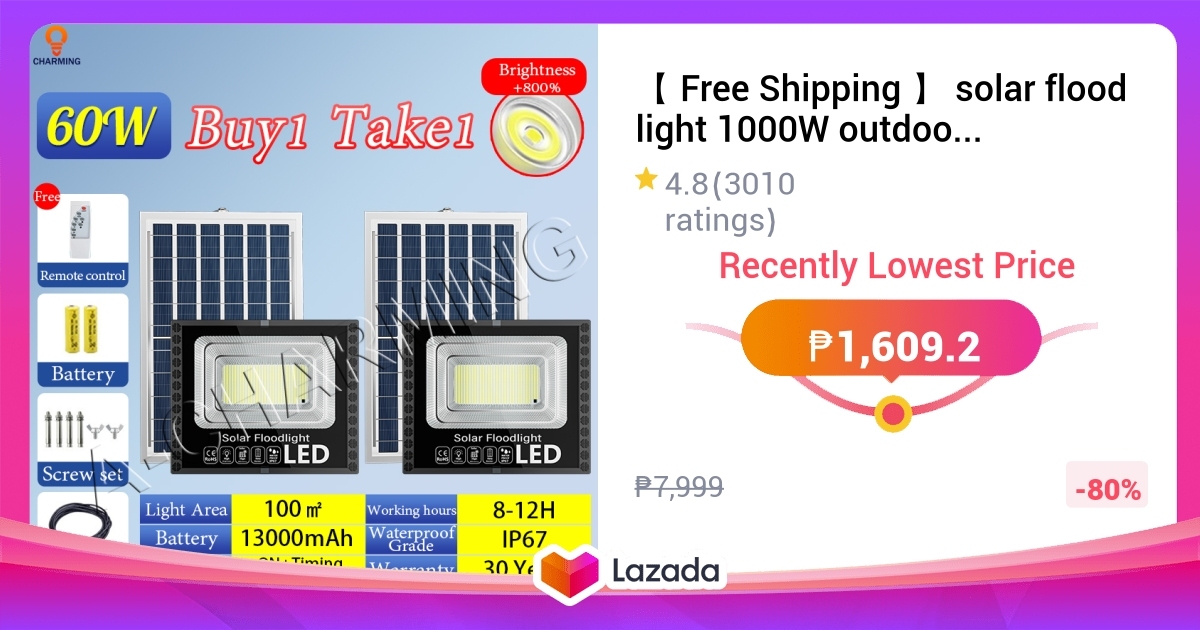 Free Shipping 】 solar flood light 1000W outdoor waterproof IP67 solar ...