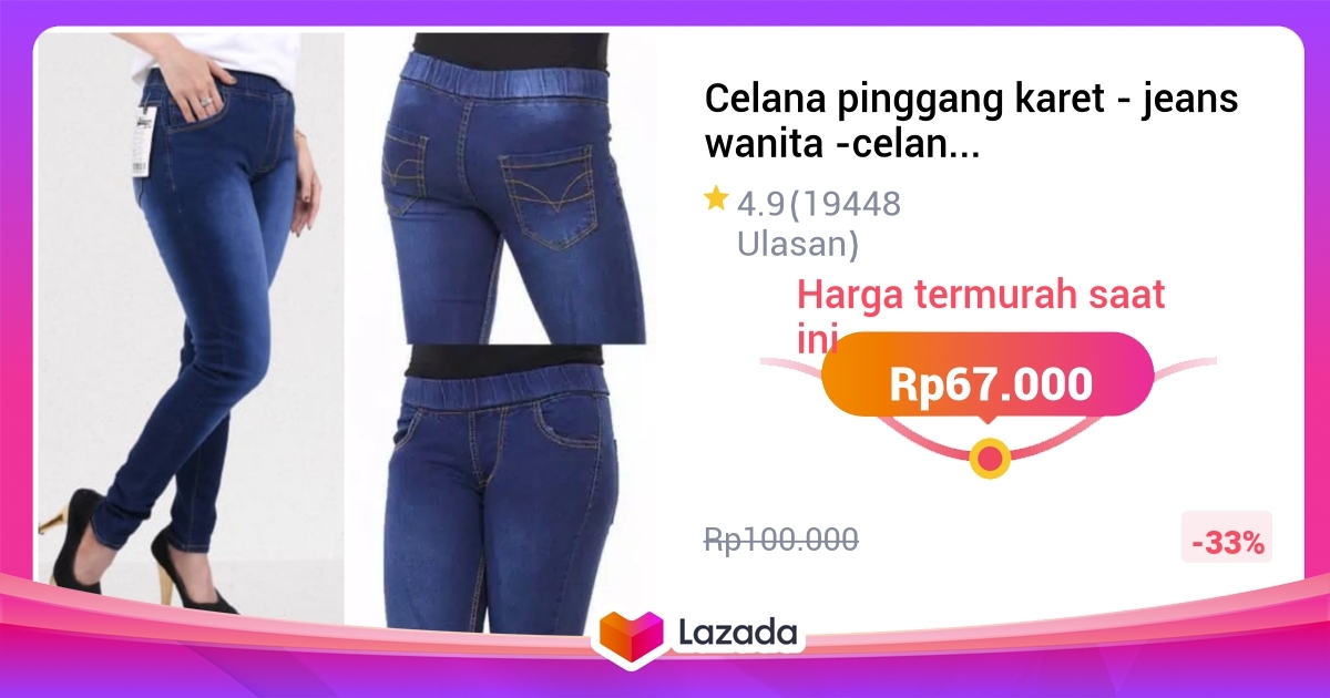 Celana pinggang karet - jeans wanita -celana panjang wanita - celana kekinian - Ls-jeans