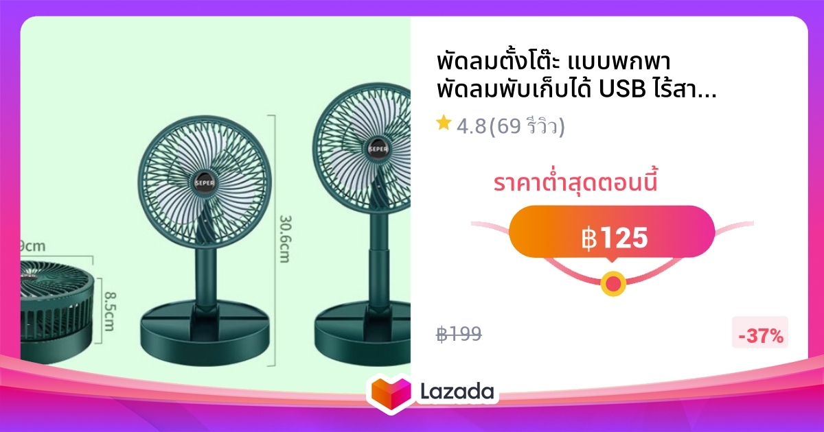 พัดลมตั้งโต๊ะ แบบพกพา พัดลมพับเก็บได้ USB ไร้สาย มีแบตในตัว โหมดเงียบ ...