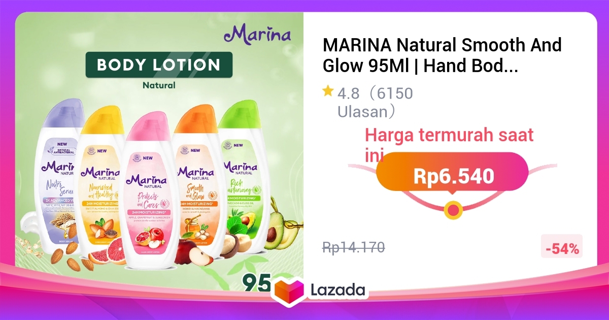 MARINA Natural Smooth And Glow 95Ml | Hand Body Antibacterial | Losion Pelembab Tubuh| BPOM | COD