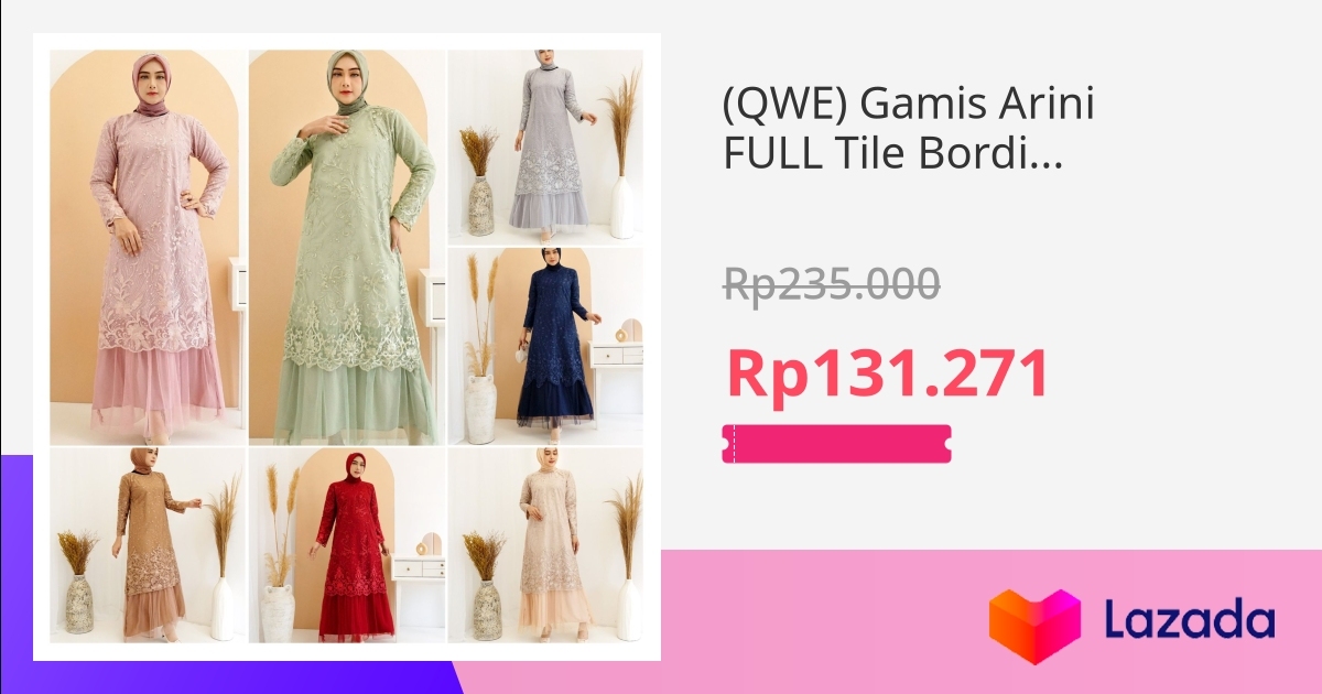 (QWE) Gamis Arini FULL Tile Bordir Mutiara Glitter Brukat Tulle Brokat ...