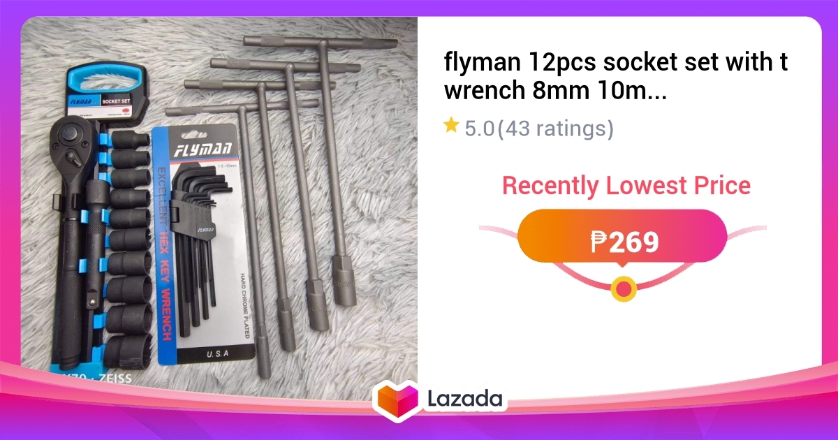 flyman 12pcs socket set with t wrench 8mm 10mm 12mm 14mm and Allen hex