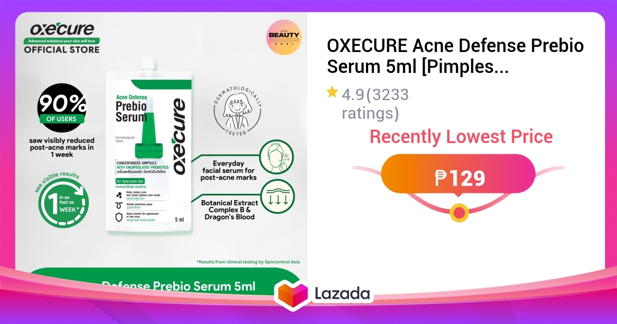 OXECURE Acne Defense Prebio Serum 5ml [Pimples, visibly fades post-acne ...