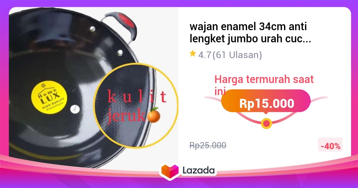 wajan enamel 34cm anti lengket jumbo urah cuci gudang
