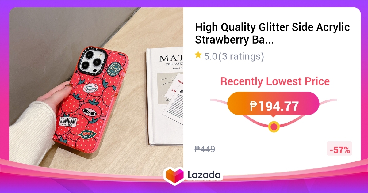 High Quality Glitter Side Acrylic Strawberry Bar Code Phone Case for ...