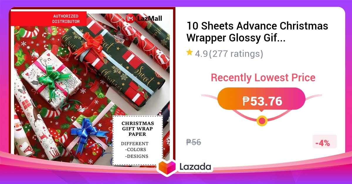 10 Sheets Advance Christmas Wrapper Glossy Gift Wrap With Gift Tags