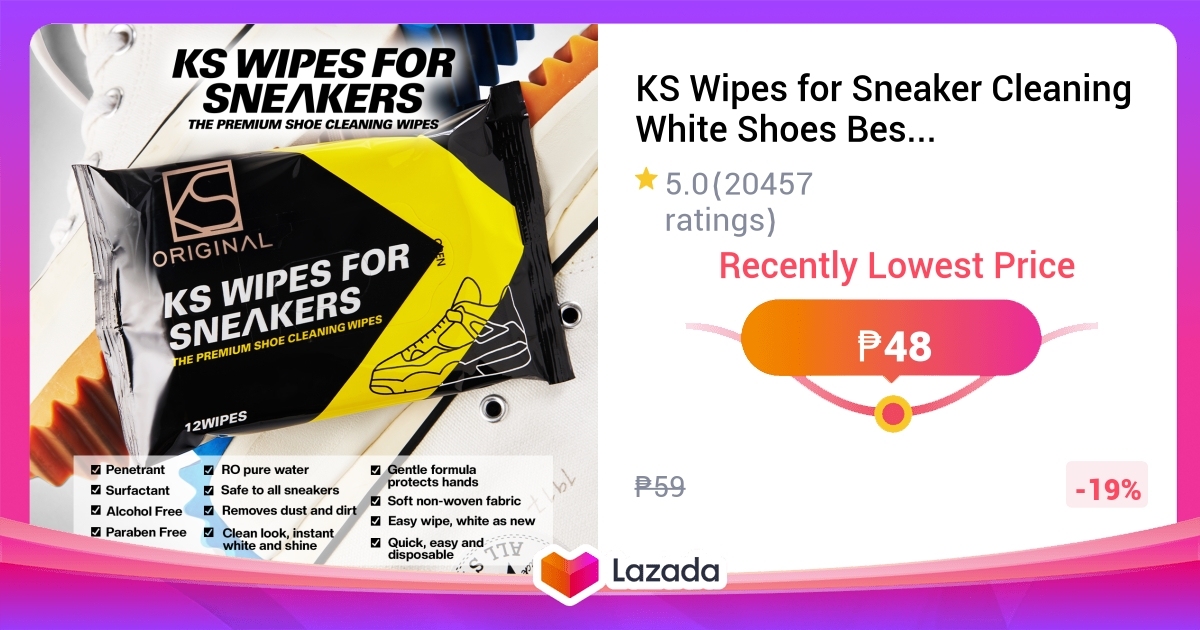 KS Wipes for Sneaker Cleaning White Shoes Best Shoe Care Gentle Easy ...