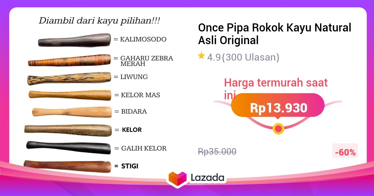 Once Pipa Rokok Kayu Natural Asli Original