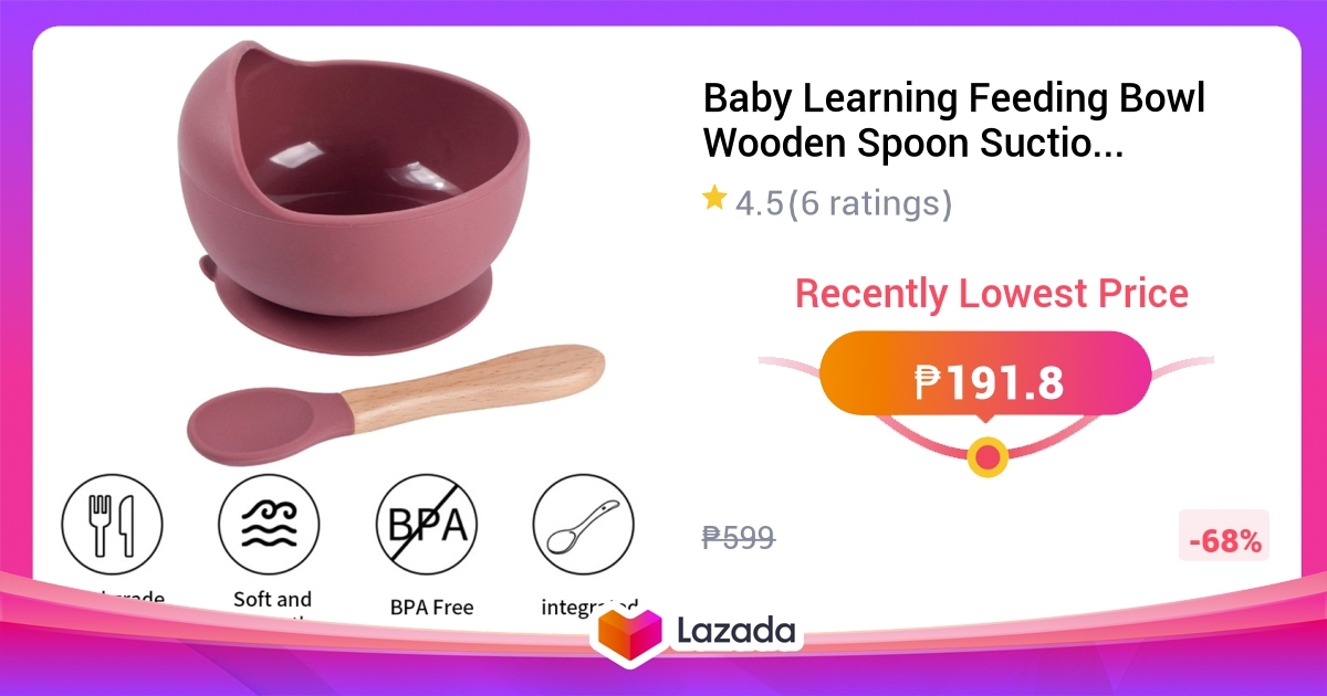 Baby Learning Feeding Bowl Wooden Spoon Suction Bowl Baby Plate Kids Toddler Training Tableware ...