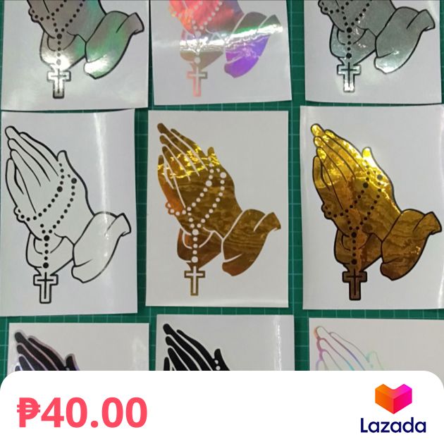 Praying Hands With Rosary Sticker Decals 3.6" x 5" inches