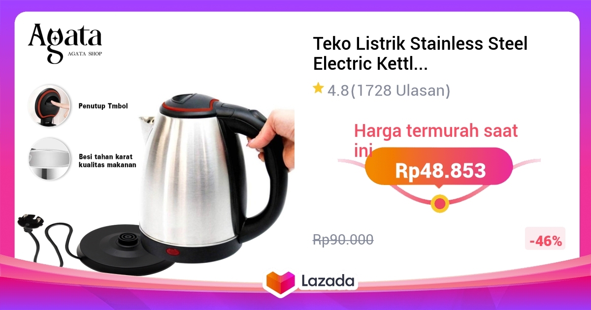 Teko Listrik Stainless Steel Electric Kettle Pemanas Air Electric ...