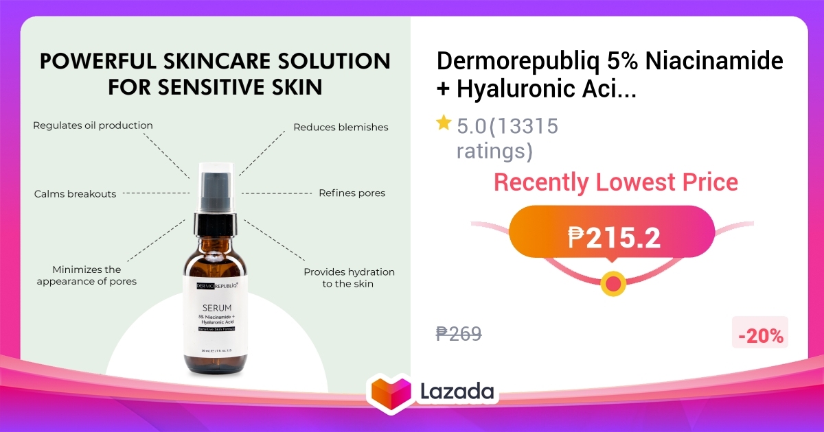 Dermorepubliq 5% Niacinamide + Hyaluronic Acid Sensitive Skin Formula Serum - 30 mL