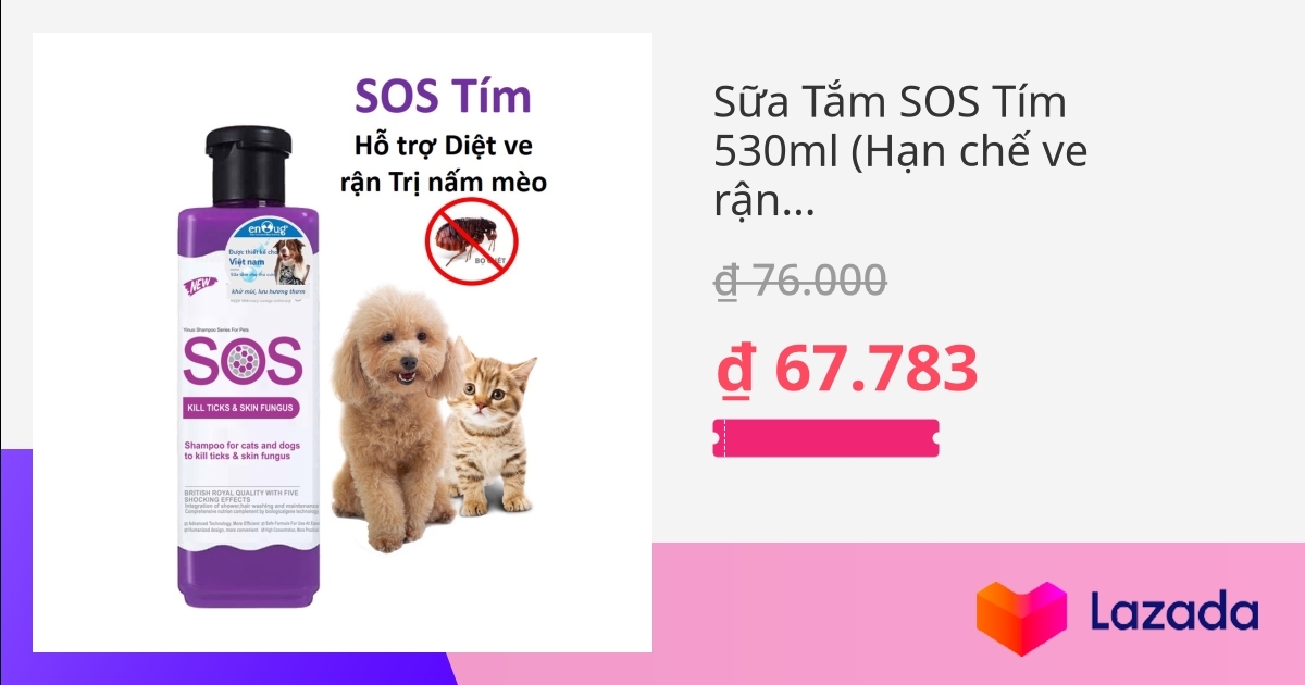 Sữa Tắm SOS Tím 530ml (Hạn chế ve rận) Dành cho chó và mèo